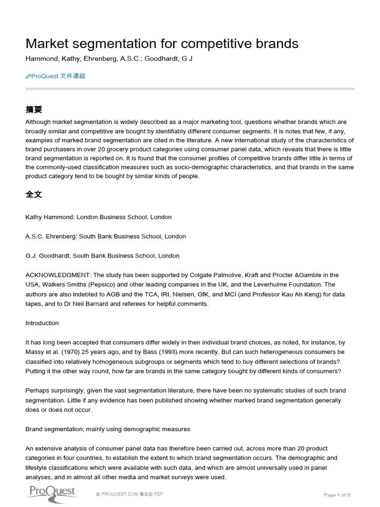Brand Segmentation in Competitive Markets | PDF | Market Segmentation ...