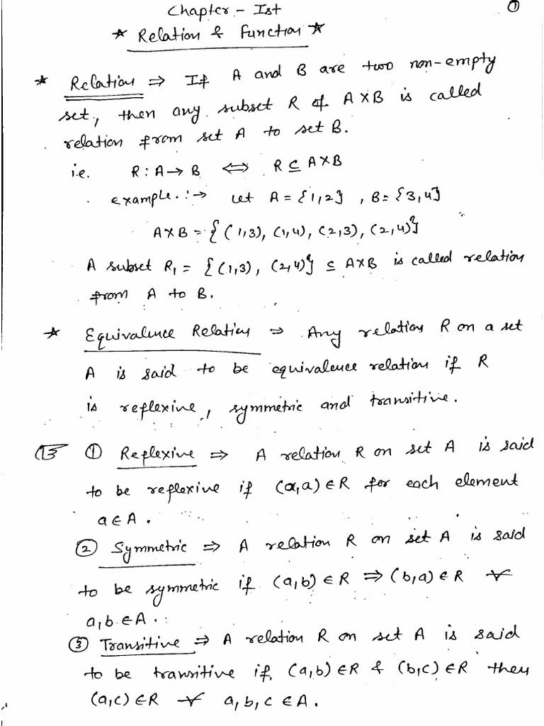 Chapter 1st notes(Relations and Function) Class 12th Math | PDF