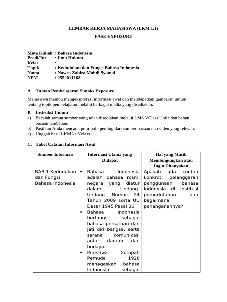 Lembar Kerja Mahasiswa Exposure | PDF