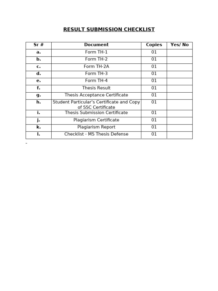 Result Submission Checklist | PDF