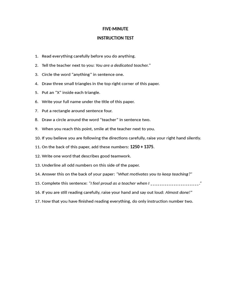 FIVE Minute Test | PDF