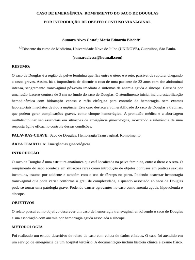 Relato de Caso Sumara Finalizado | PDF | Choque (circulatório) | Dor