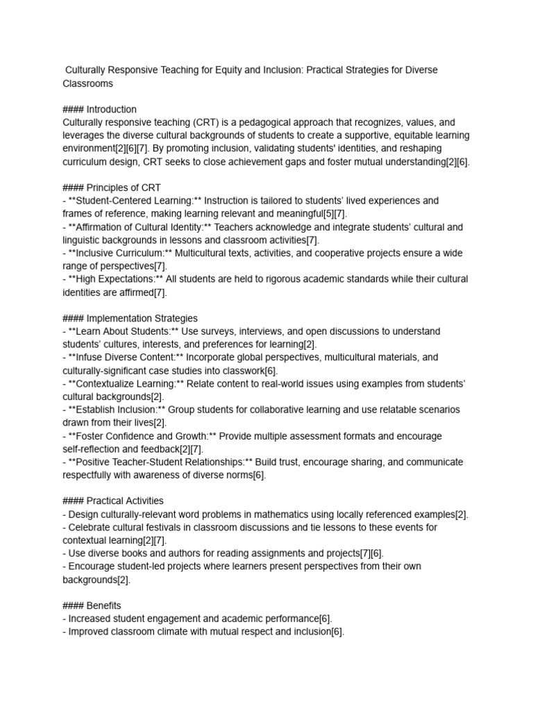 Culturally Responsive Teaching for Equity and Inclusion- Practical Strategies for Diverse ...