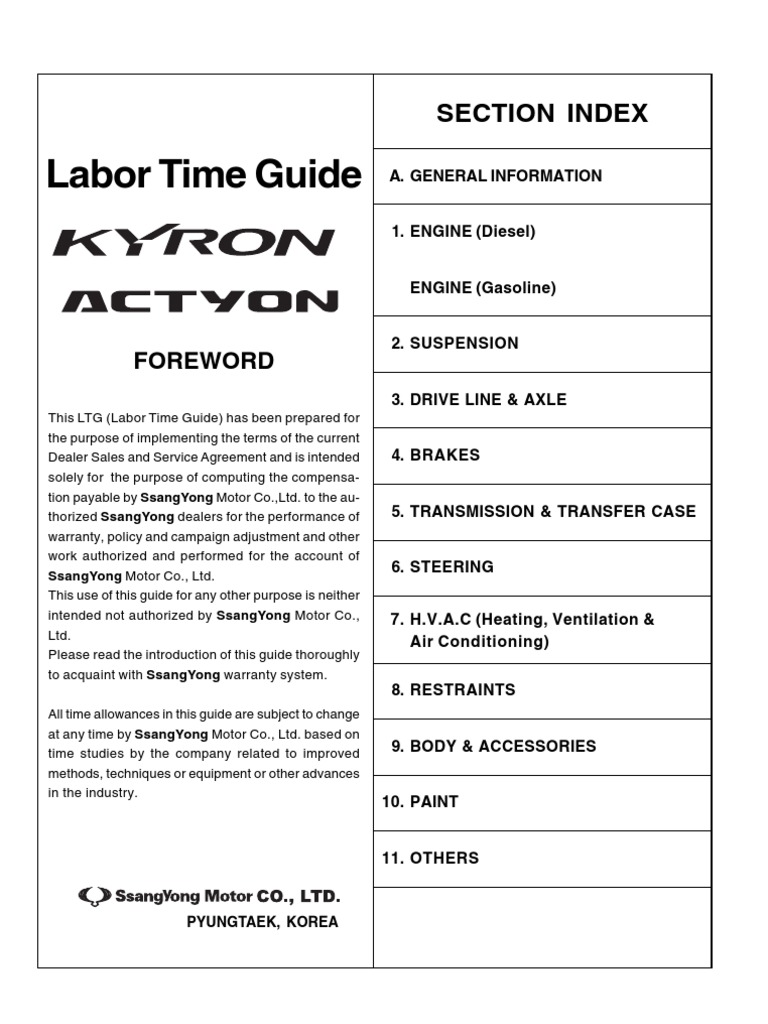 Labor Time Guide: Section Index | PDF | Transmission (Mechanics) | Piston