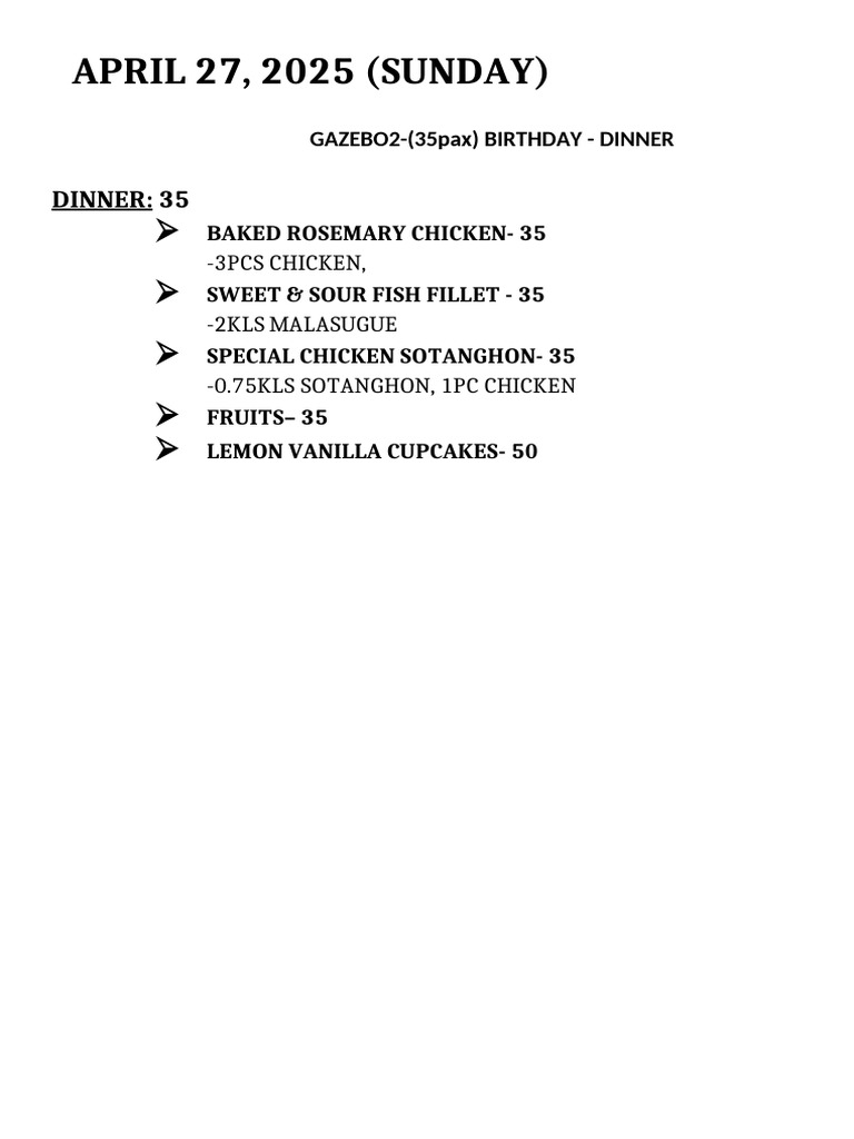 APRIL 27 2025 Menu | PDF