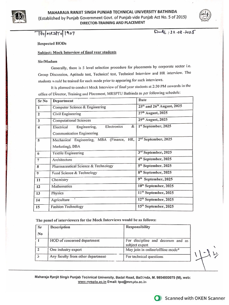 Mock Interview Letter No. 1907, Dated. 22-08-2025 | PDF