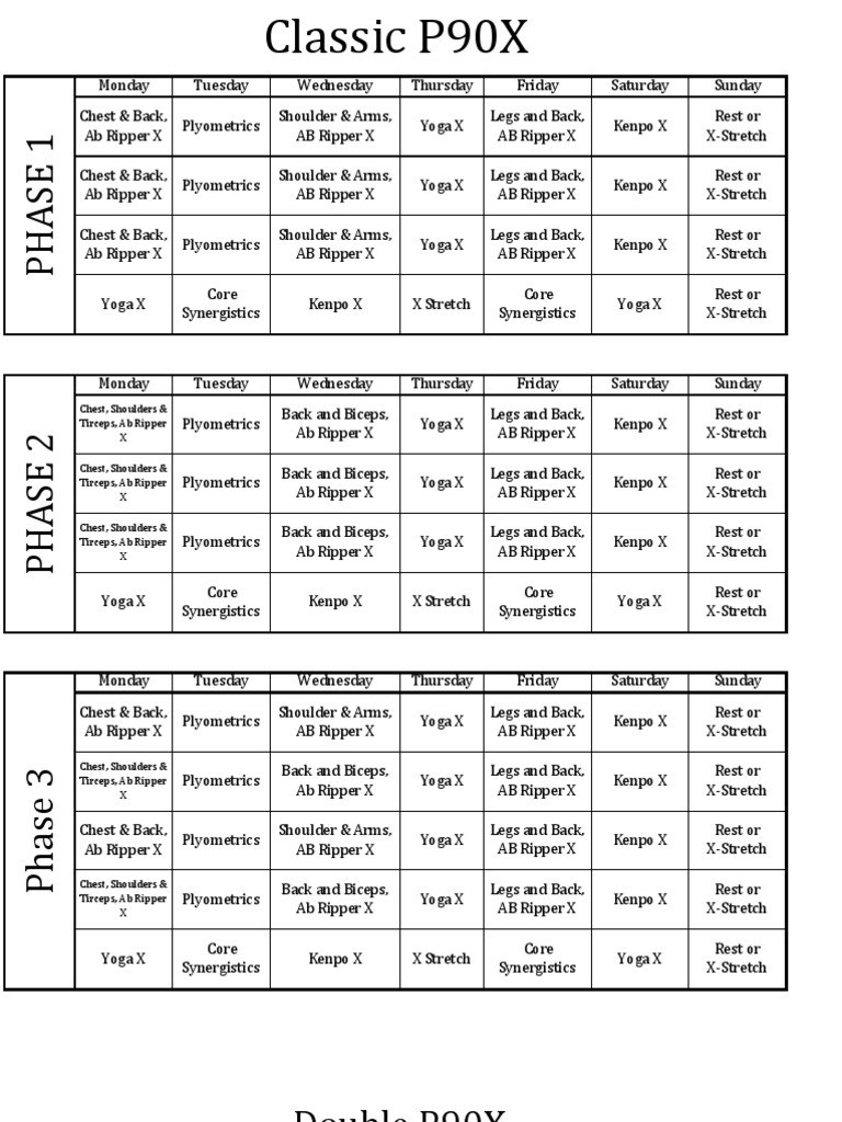 P90x Workout Sheets Plyometrics
