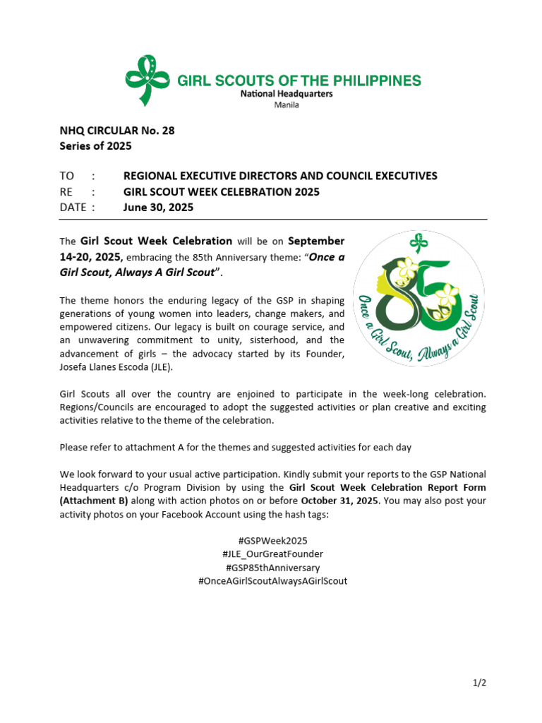 NHQ Circular No. 28 Series 2025 Re Girl Scout Week Celebration 2025 4 | PDF