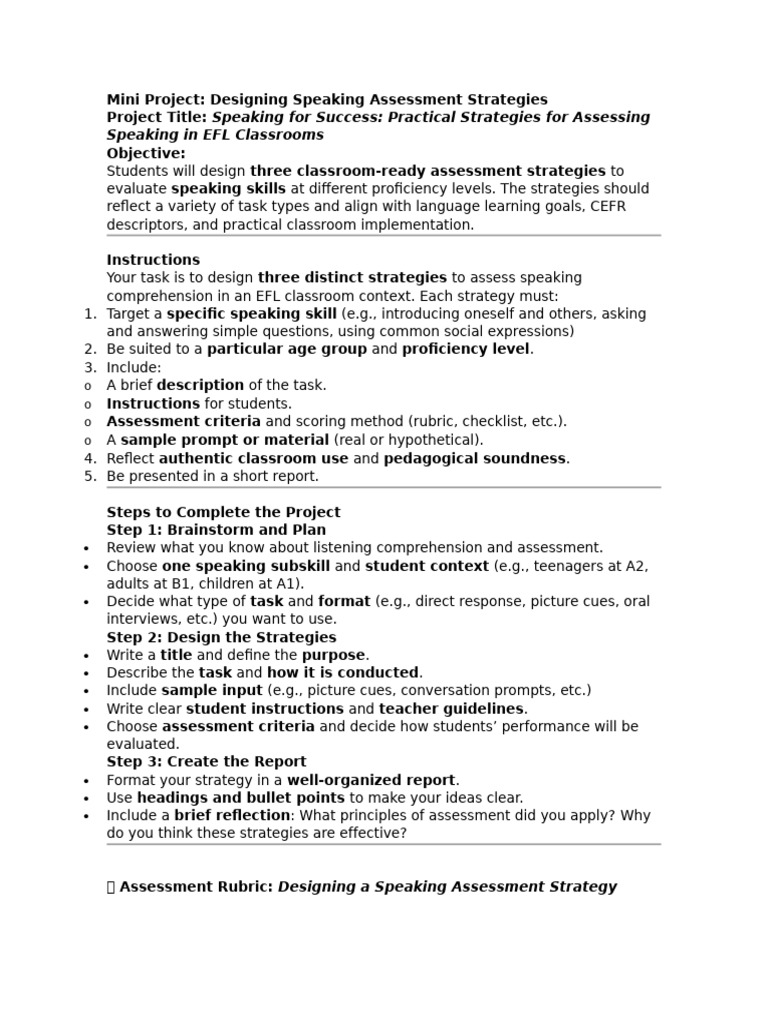 EFL Speaking Assessment Strategies | PDF | Pedagogy | Learning