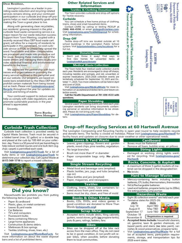 Lexington Recycling & Waste Guide 2025-2026 | PDF | Recycling | Waste