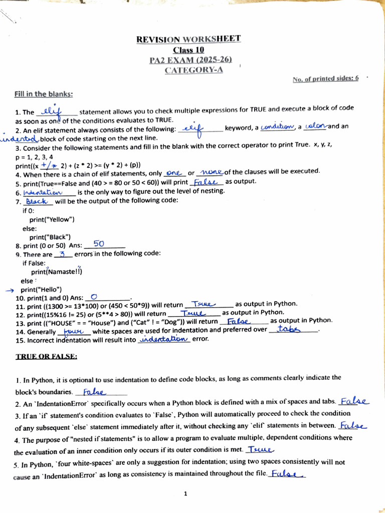 Class 10 pa2 worksheet answers | PDF | Python (Programming Language) | Programming Paradigms