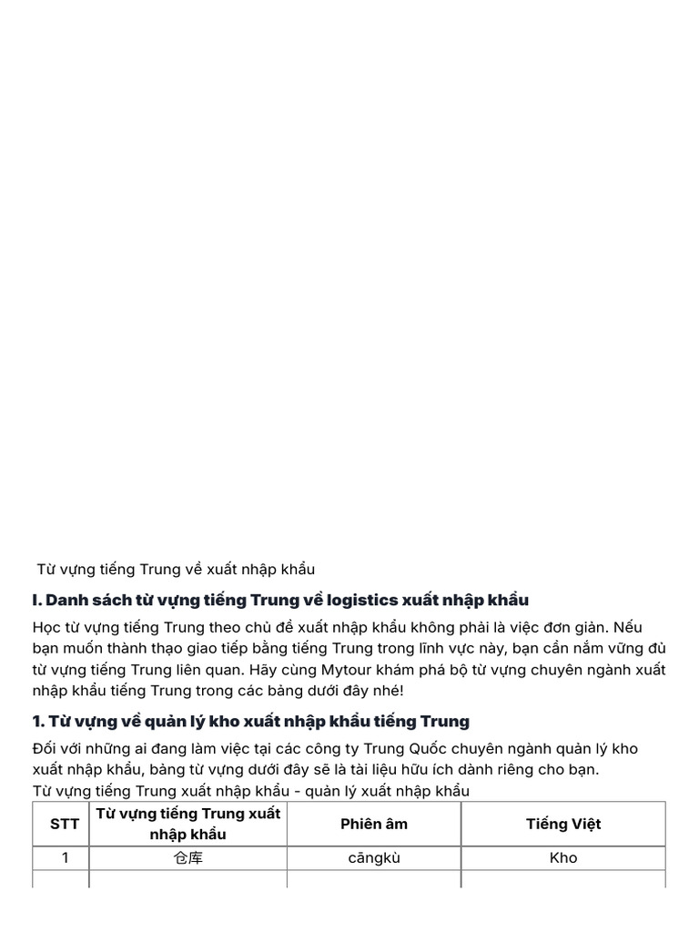 I. Danh Sách T V NG Ti NG Trung V Logistics Xu TNH PKH U | PDF