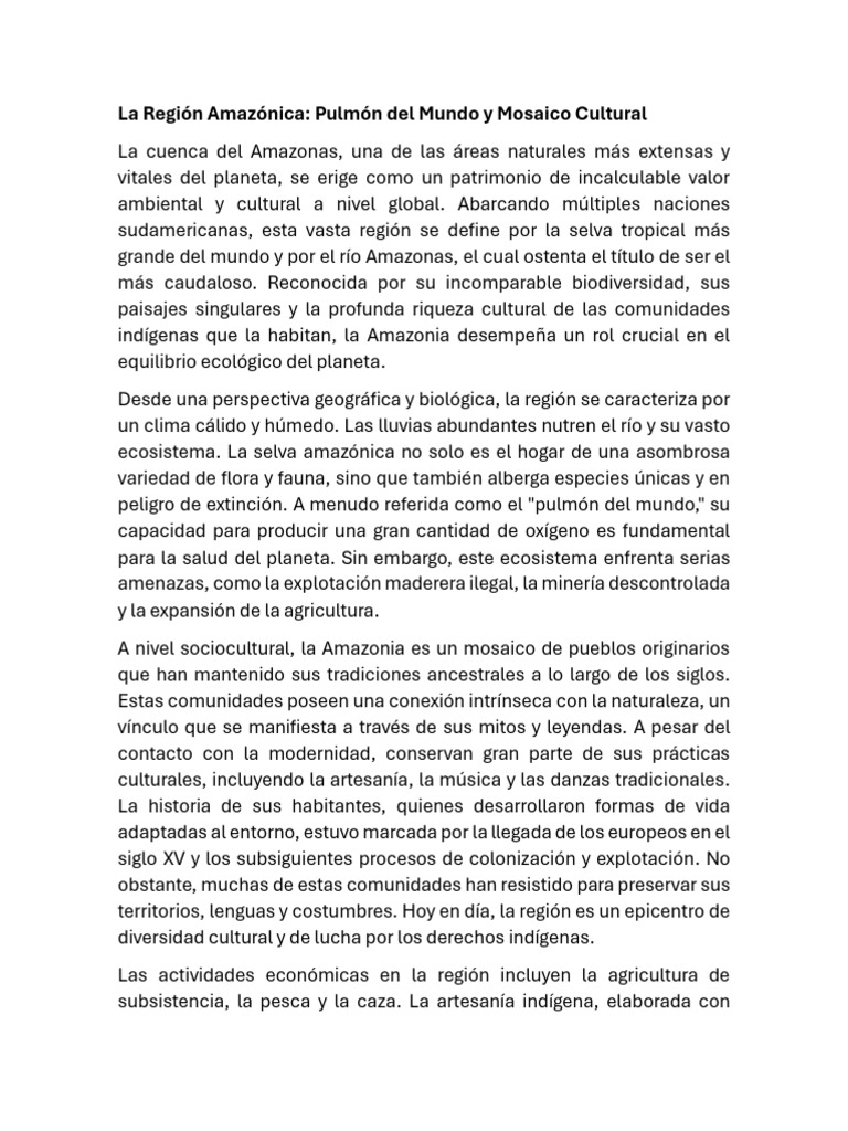 Pulmón Del Mundo y Mosaico Cultural | PDF | Selva amazónica | Biodiversidad