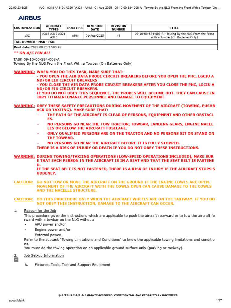 Towing Procedure for A318/A319/A320/A321 | PDF | Landing Gear | Aviation