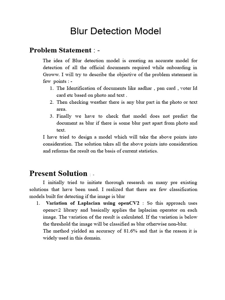 Blur Detection Model for Official Documents | PDF | Accuracy And ...