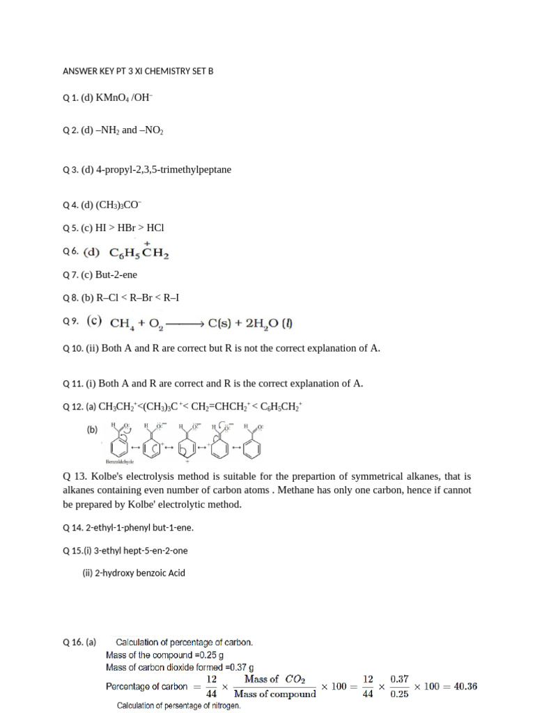 Answer Key PT 3 Xi Chemistry Set B | PDF