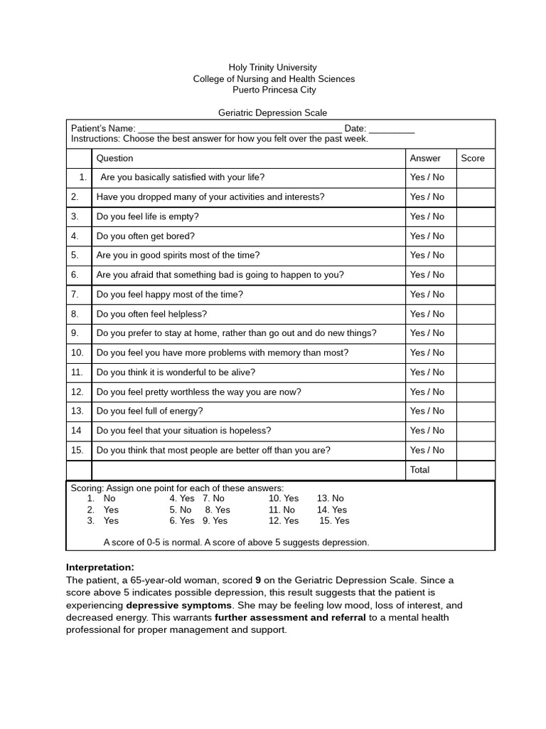 Geriatric Depression and Social Resources Evaluation | PDF | Major ...