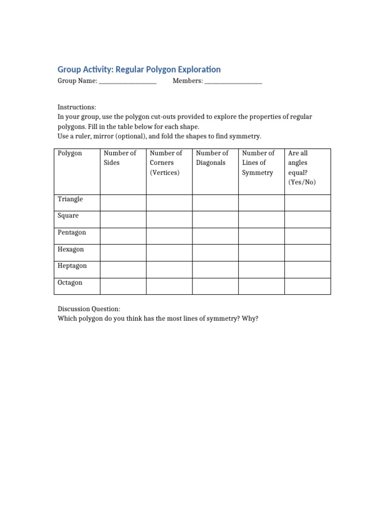 Group Activity Regular Polygons Worksheet | PDF