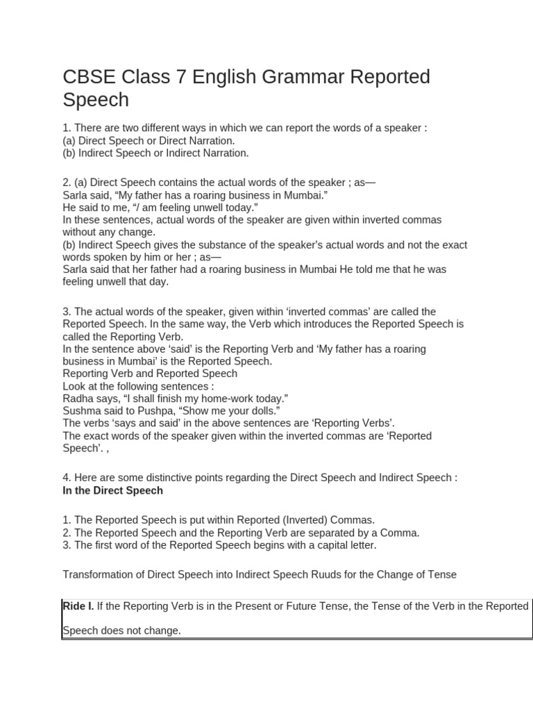 Reported Speech Rules for Class 7 | PDF | Interpretation (Philosophy ...