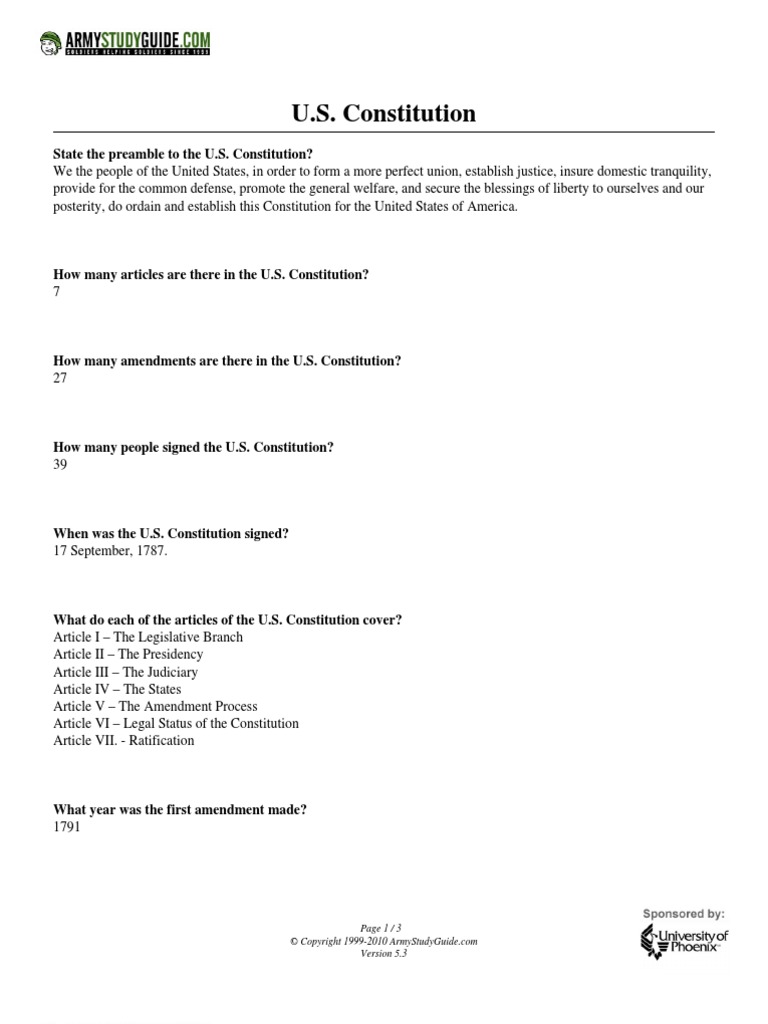 Study - Guide US Constitution | PDF | Politics