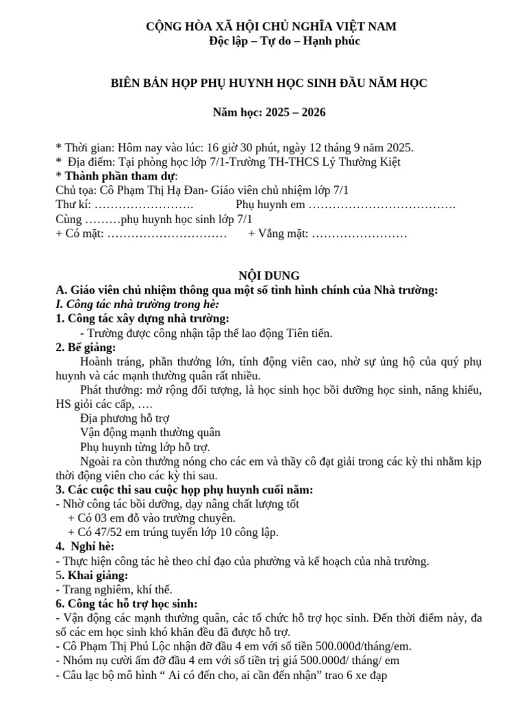 Biên Bản Họp Phhs | PDF