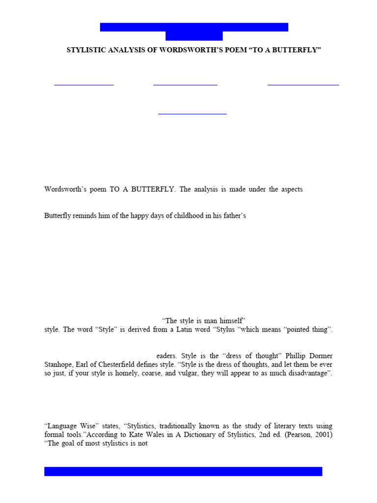Stylistic Analysis of Wordsworth's Poem To A Butterfly | PDF | Part Of ...