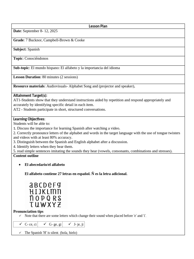 Spanish Lesson Plan: Alphabet & Countries | PDF | Spanish Language ...