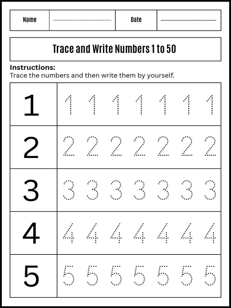 Trace and Write Numbers 150 Worksheets | PDF