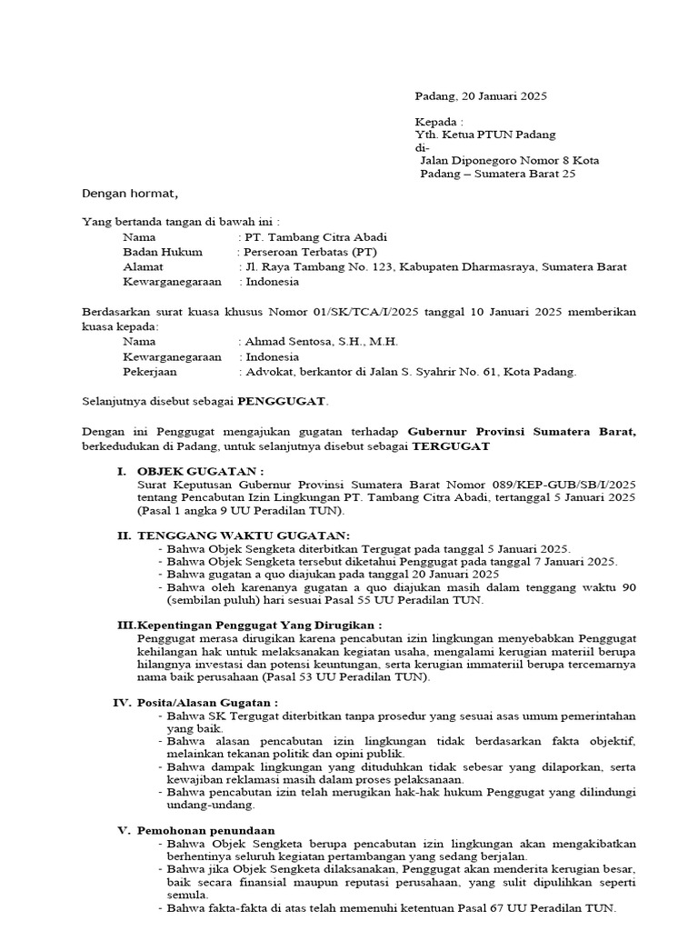 Surat Gugatan PTUN | PDF