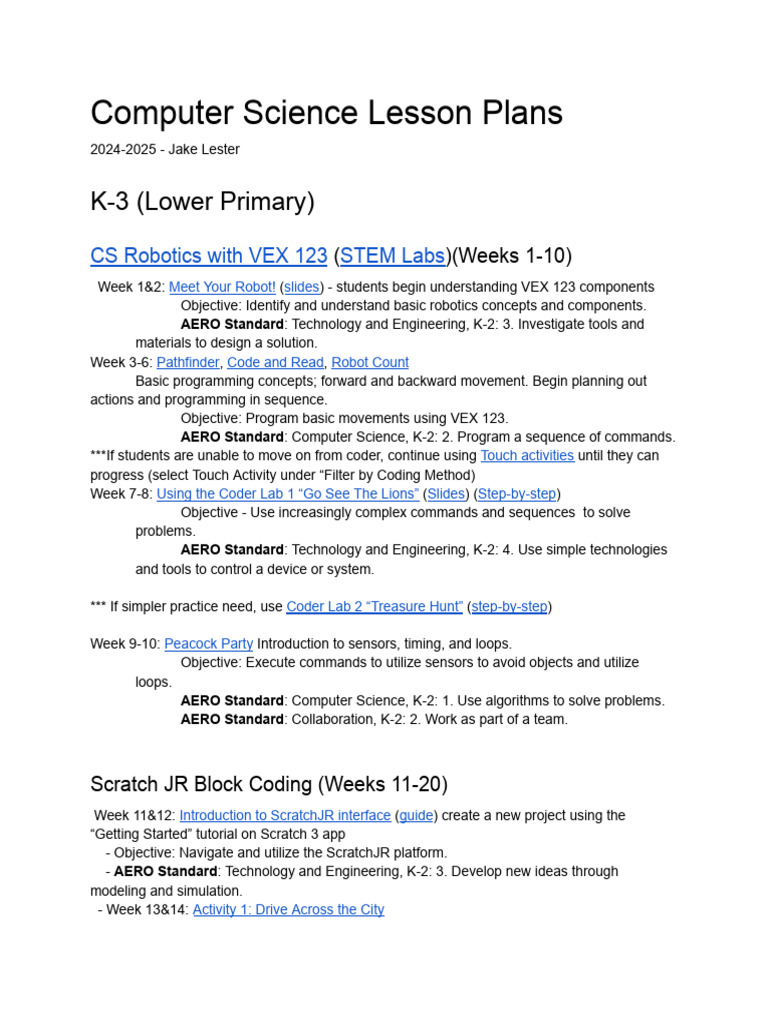 Computer Science Lesson Plans (VEX, CodeHS, Swift Playgrounds, Lego Prime, Canva, Tinkercad ...