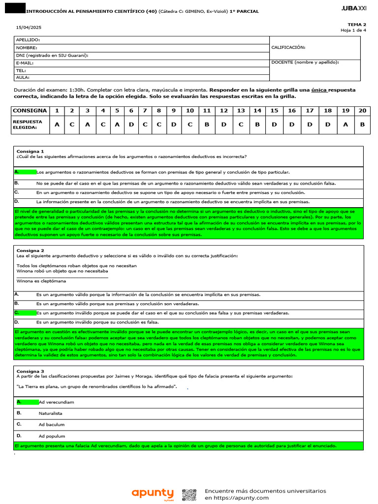 Claves Tema 2 - Parcial 1 - 1C 2025 - IPC C | PDF | Argumento | Razonamiento deductivo