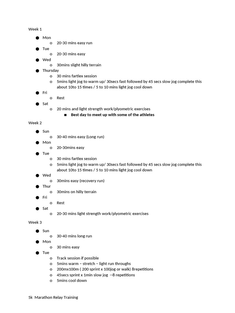5K Marathon Relay Training Plan | PDF