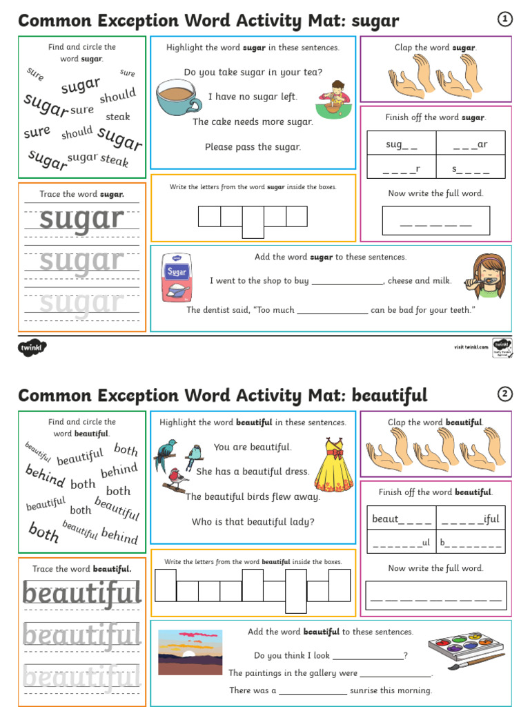 Year 2 Common Exception Word Activity Mat Pack 12 | PDF