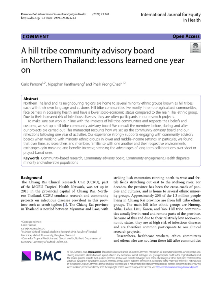 A Hill Tribe Community Advisory Board in Northern Thailand Lessons ...