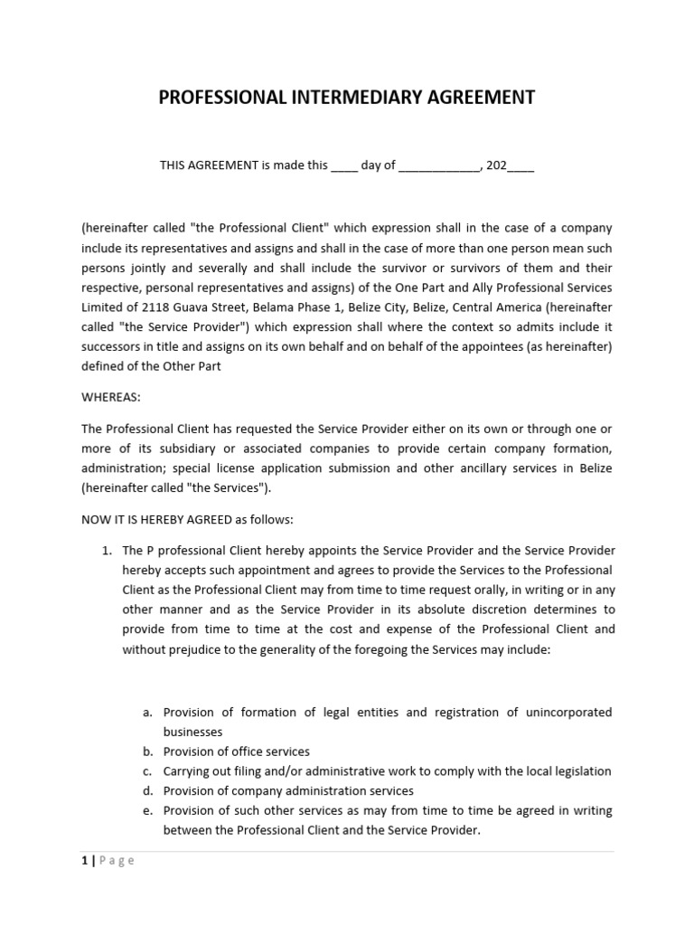 Professional Intermediary Agreement Template | PDF | Indemnity | Common Law