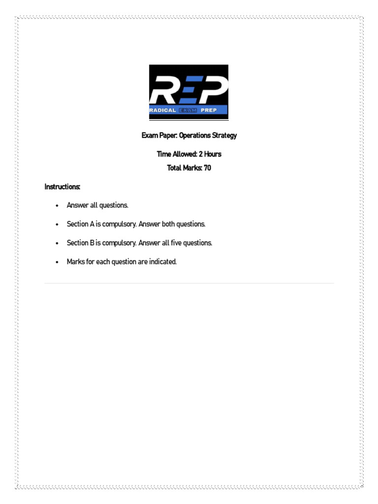 Operations Strategy Exam Paper | PDF | Performance Indicator ...