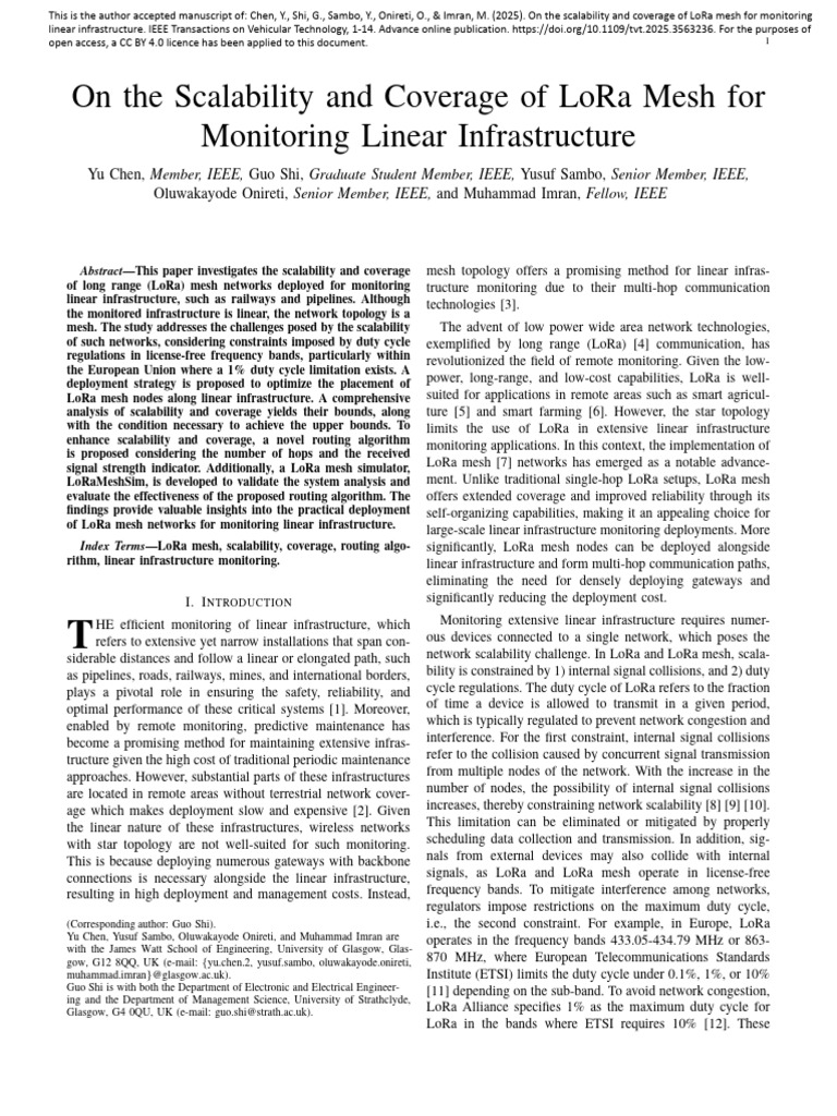 Chen Etal On The Scalability and Coverage of LoRa Mesh For Monitoring Linear Infrastructure ...