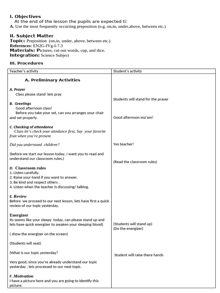 English Lesson Plan Grade 3 | PDF | Lesson Plan