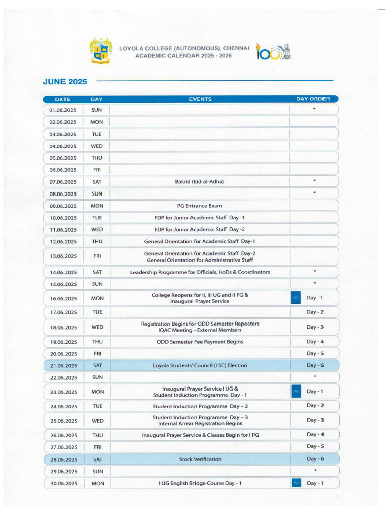 Academic Calender 2025-2026 | PDF