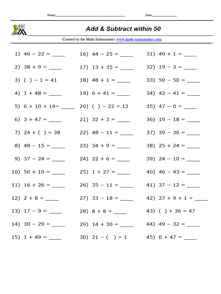 Math Salamanders Generated Worksheet 2 | PDF