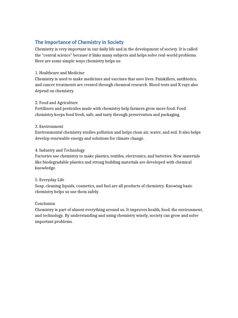 The Importance of Chemistry in Society | PDF