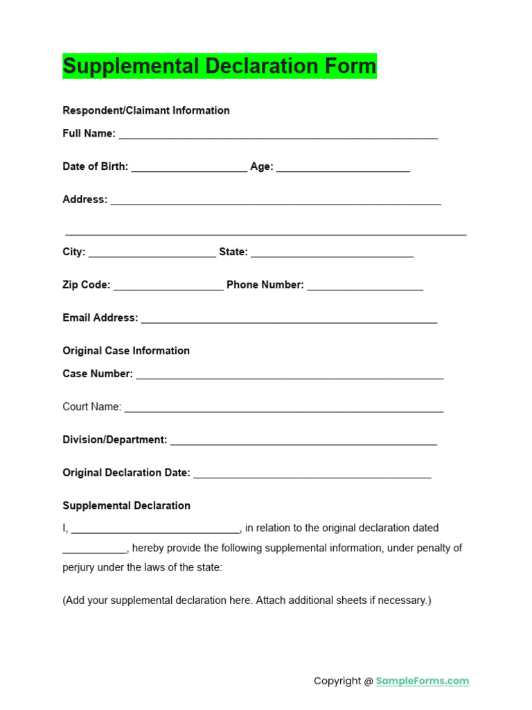 Supplemental Declaration Form | PDF | Notary Public | Common Law