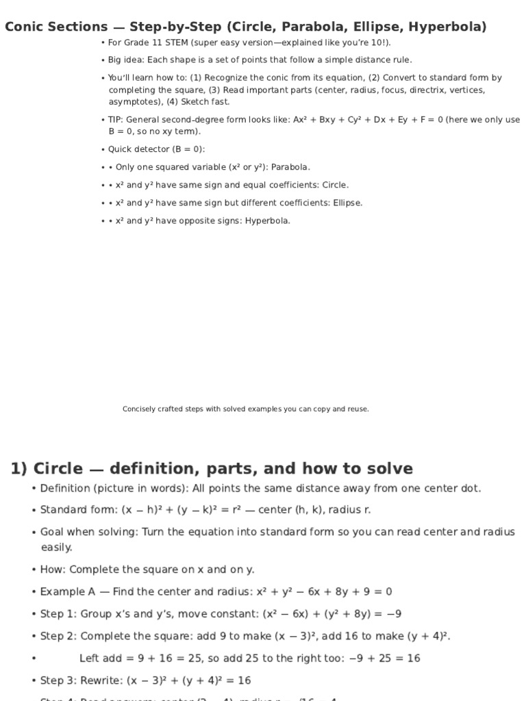 Conic Sections StepByStep For Kids | PDF | Ellipse | Elementary Geometry
