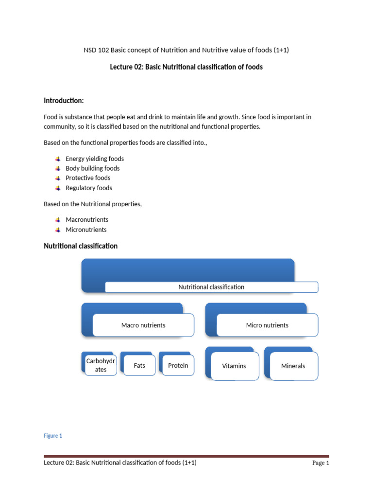 Lecture 2 Basic Nutritional Classification of Foods | PDF | Foods | Nutrients