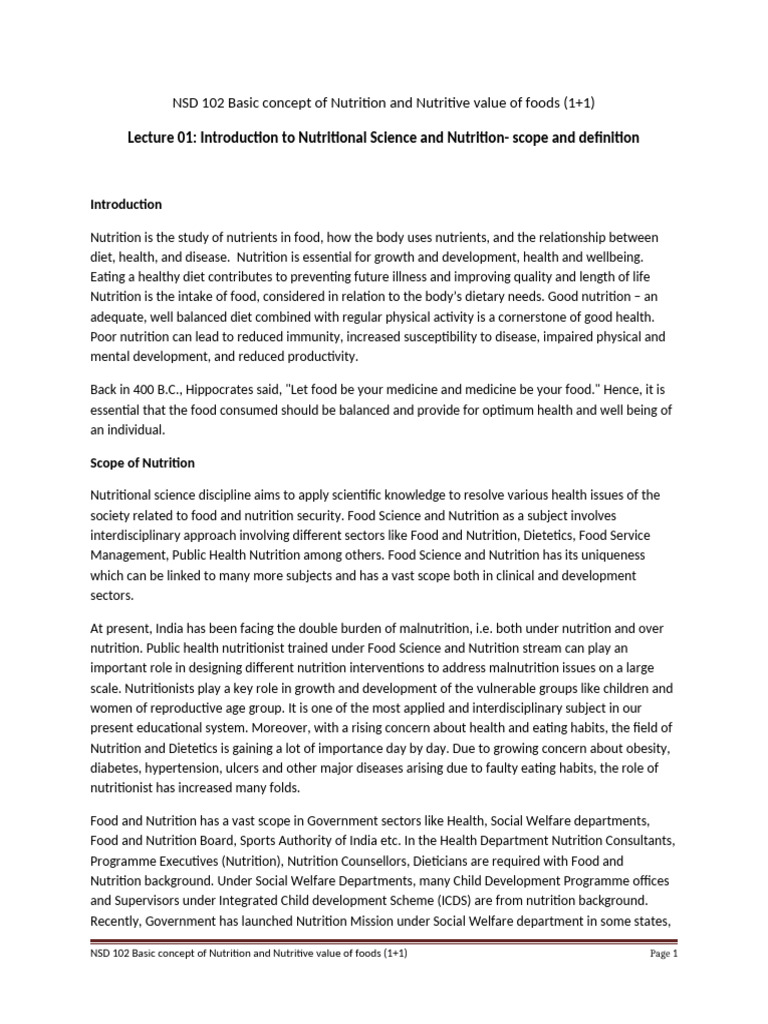 Introduction to Nutritional Science | PDF | Nutrients | Nutrition