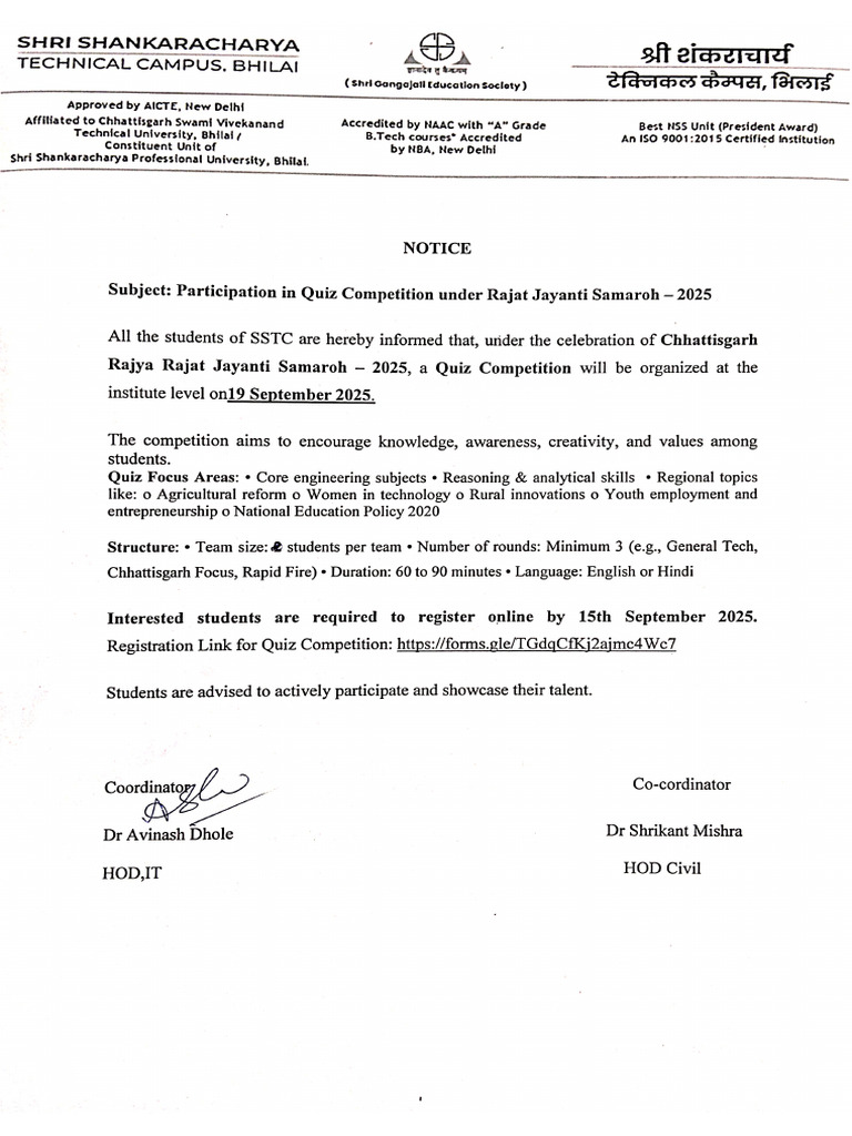 Quiz Competition Notice | PDF