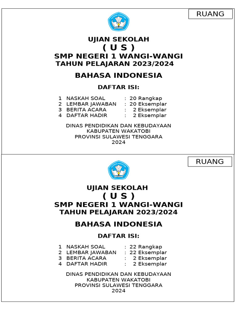 Amplop Soal Bahasa Indonesia | PDF