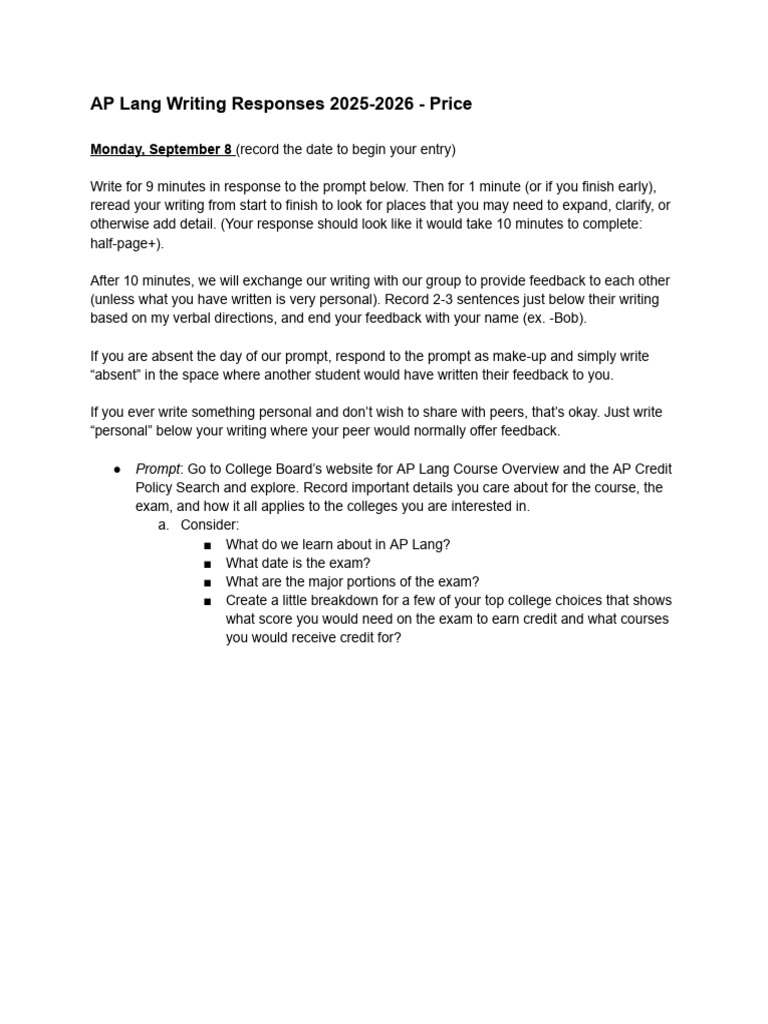 AP Lang Writing Responses 2025-2026 - Price | PDF | Human Communication ...