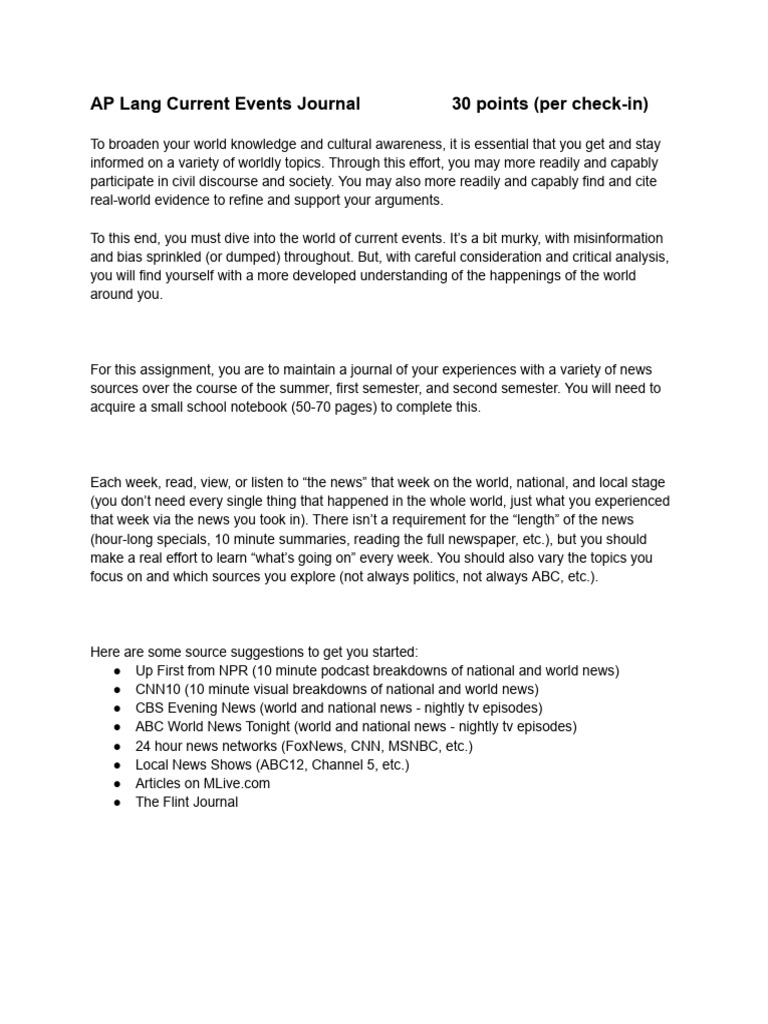 AP Lang Current Events Journal Guide | PDF | News