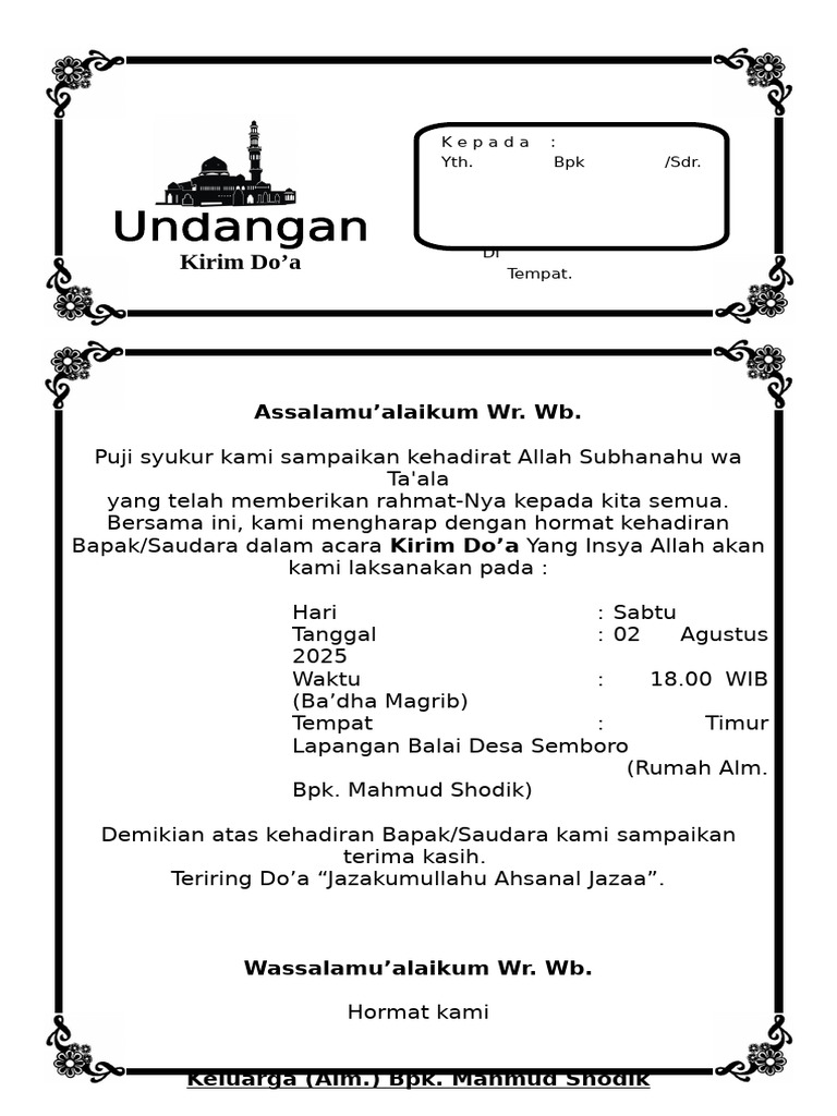 Undangan Kirim Doa 2 Agustus 25 | PDF